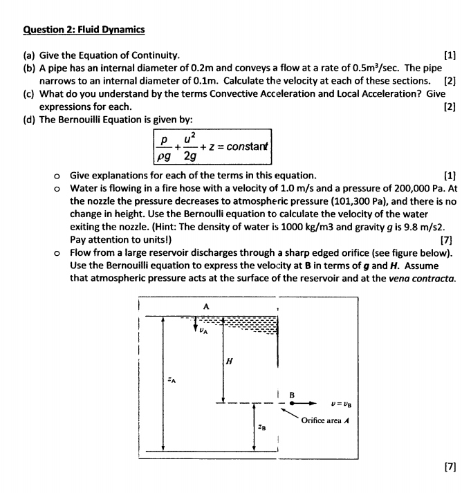 Solved Question 2: Fluid Dynamics (a) Give the Equation of | Chegg.com