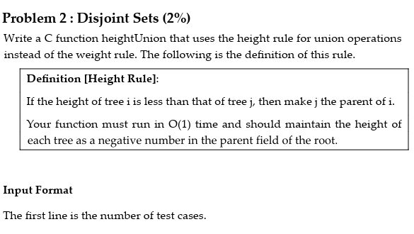 Solved Problem 2 : Disjoint Sets (2\%) Write a C function | Chegg.com