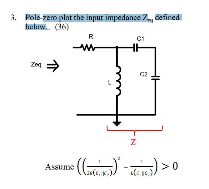 Solved 3. Pole-zero plot the input impedance Zeq defined | Chegg.com