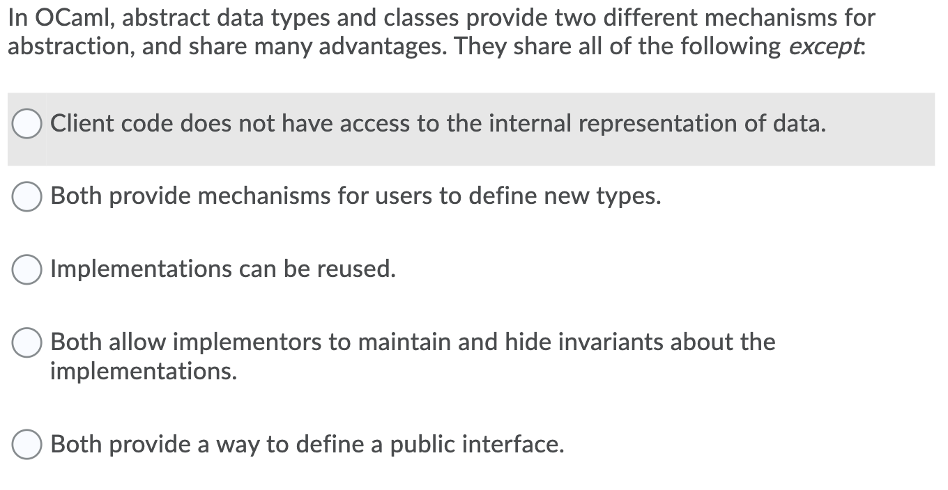 Solved In Ocaml Abstract Data Types And Classes Provide Two 