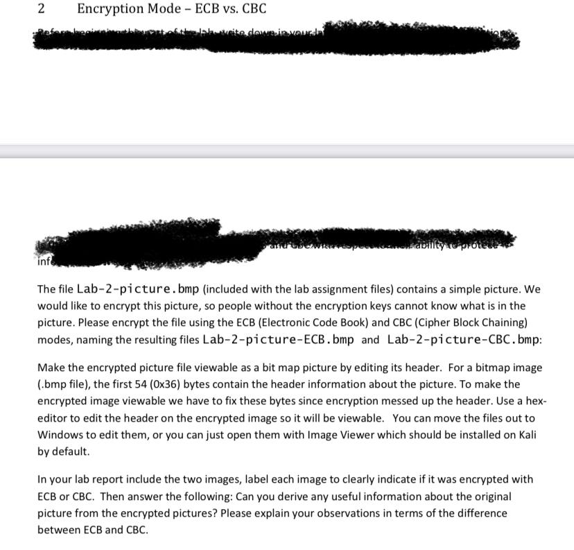 2 Encryption Mode - ECB vs. CBC swite dowe.invoin | Chegg.com