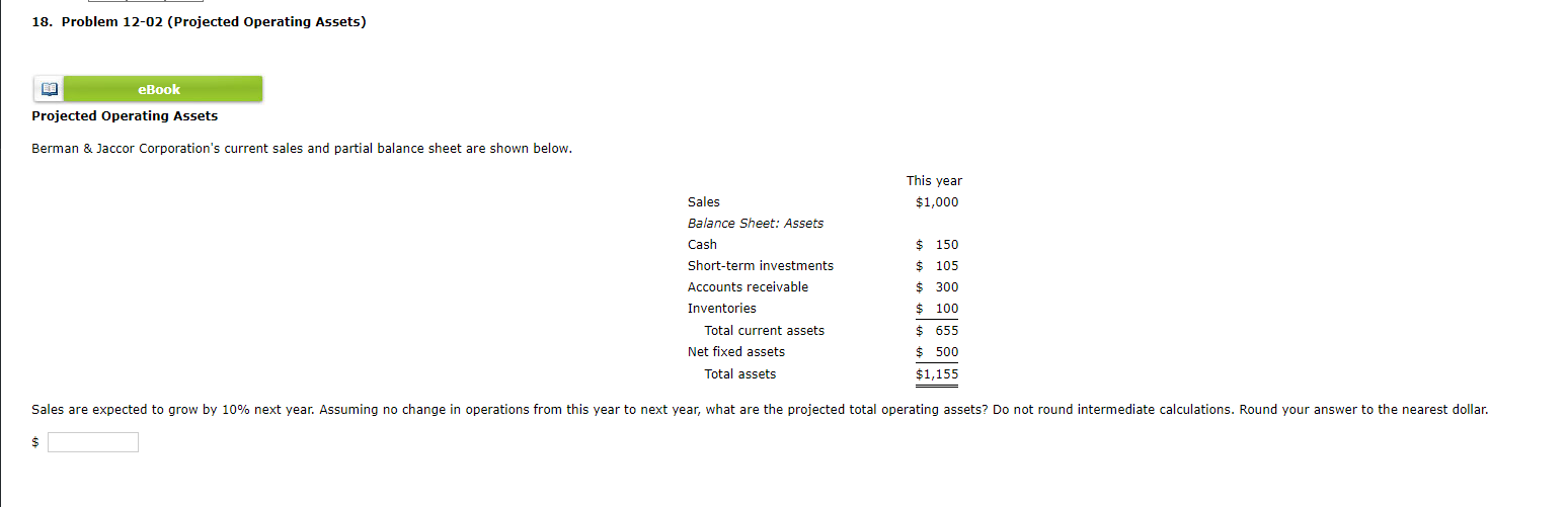 Solved 18. Problem 12-02 (Projected Operating Assets) | Chegg.com