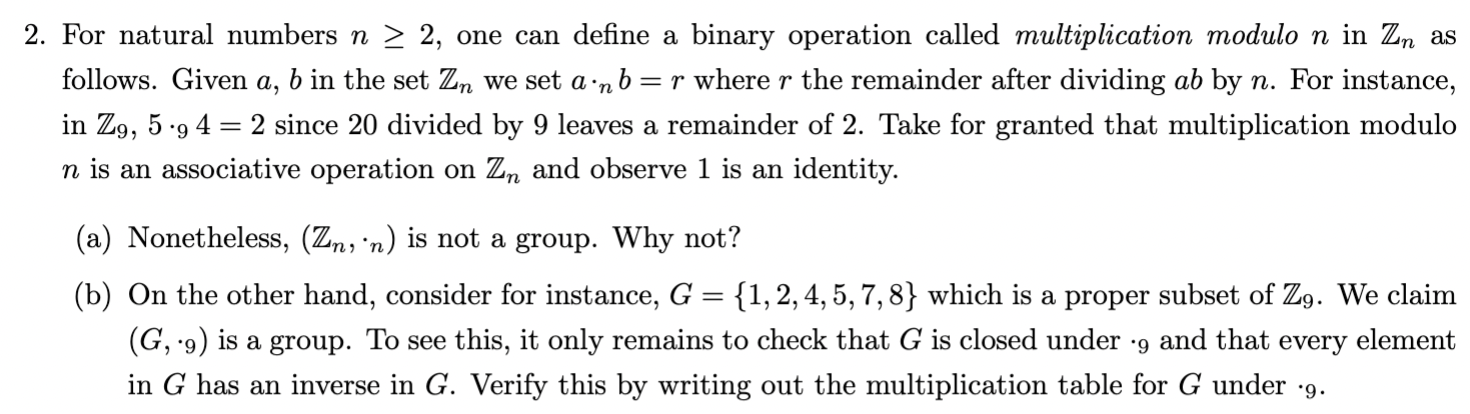 Solved 2. For natural numbers n≥2, one can define a binary | Chegg.com