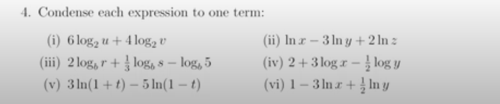 Solved 4. Condense each expression to one term: (i) | Chegg.com