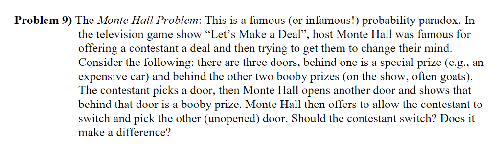 Solved Problem 9) The Monte Hall Problem: This is a famous | Chegg.com