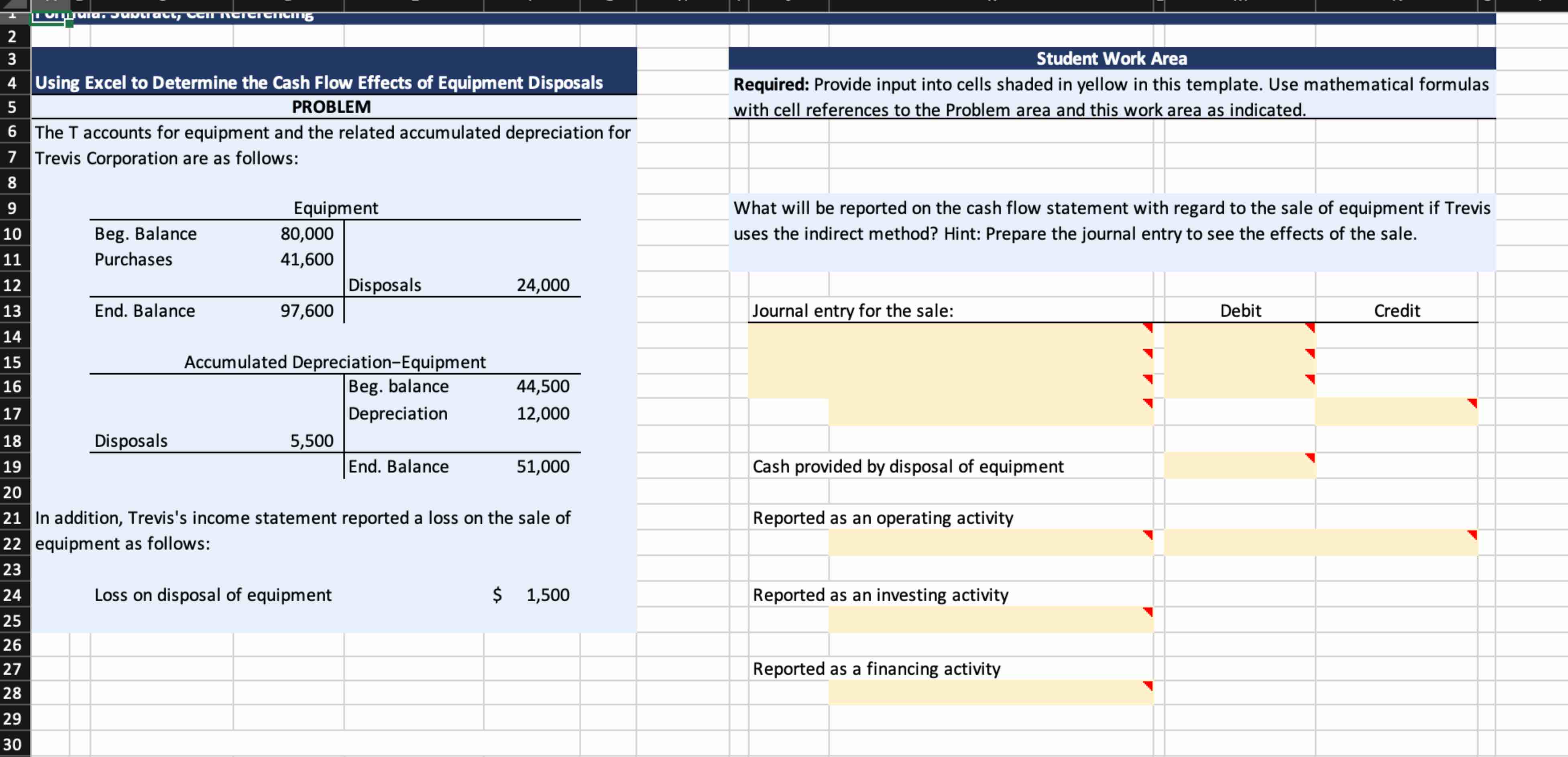 Solved Student Work Area Using Excel to Determine the Cash | Chegg.com