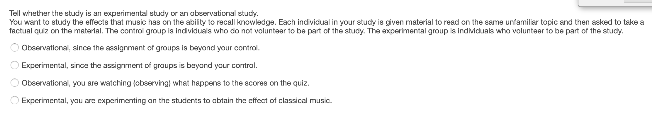 Solved Tell whether the study is an experimental study or an | Chegg.com