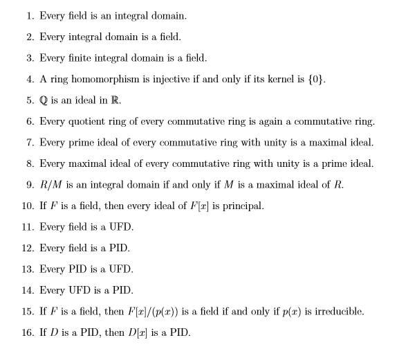 Solved 1. Every field is an integral domain. 2. Every | Chegg.com