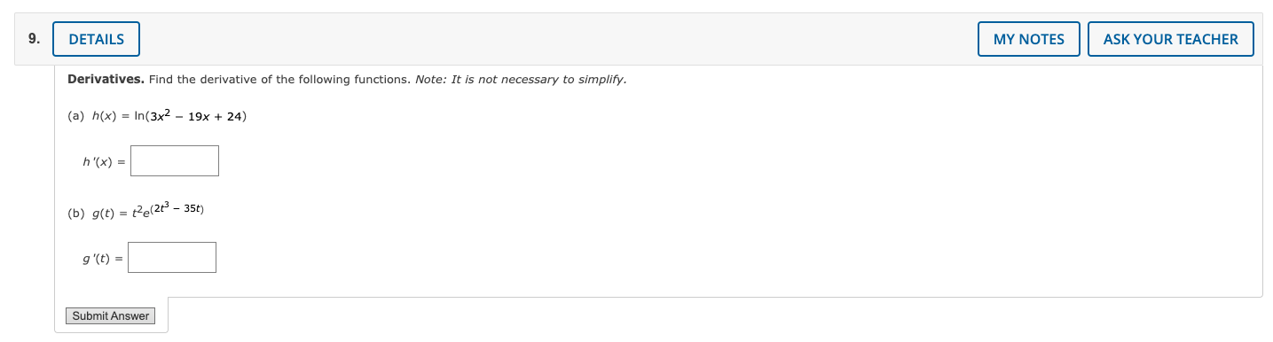 Solved Derivatives. Find the derivative of the following | Chegg.com