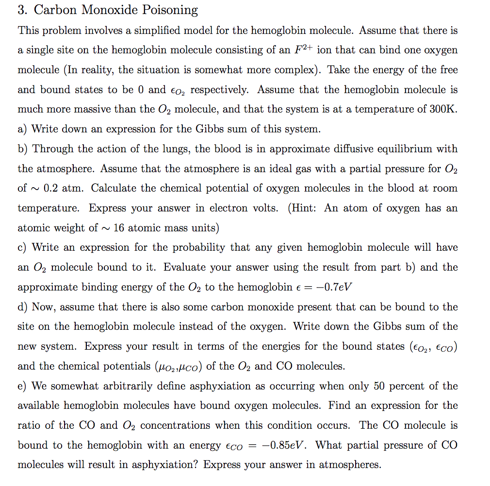3. Carbon Monoxide Poisoning This problem involves a | Chegg.com