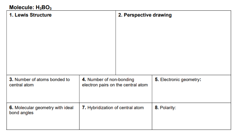 Solved Molecule: H3B03 1. Lewis Structure 2. Perspective | Chegg.com