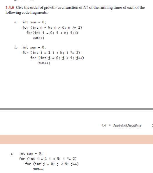 Solved 1.4.6 Give the order of growth (as a function of N) | Chegg.com
