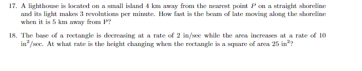 Solved 17. A lighthouse is located on a small island 4 km | Chegg.com