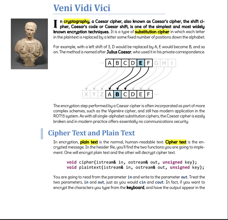 Solved Veni Vidi Vici In cryptography, a Caesar cipher, also | Chegg.com