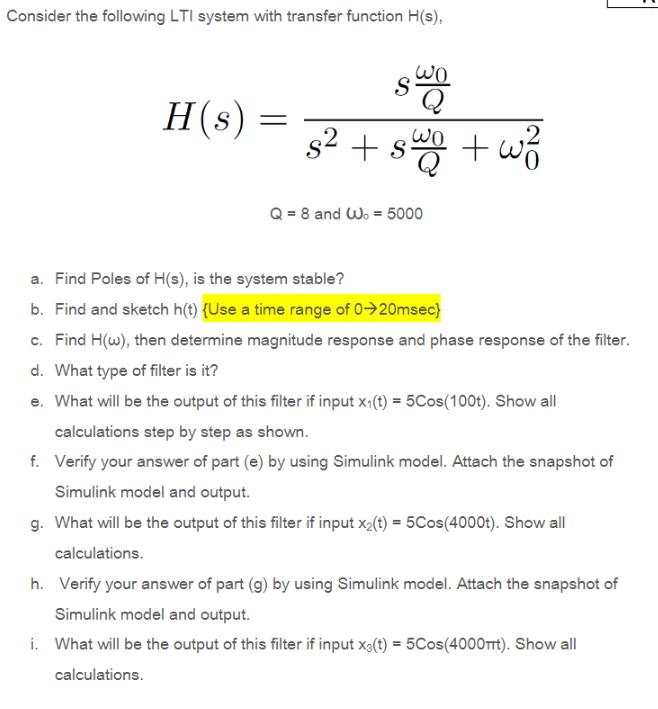 Solved Consider the following LTI system with transfer | Chegg.com