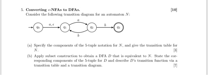 Solved 5. Converting -NFAs to DFAs. [10] Consider the | Chegg.com