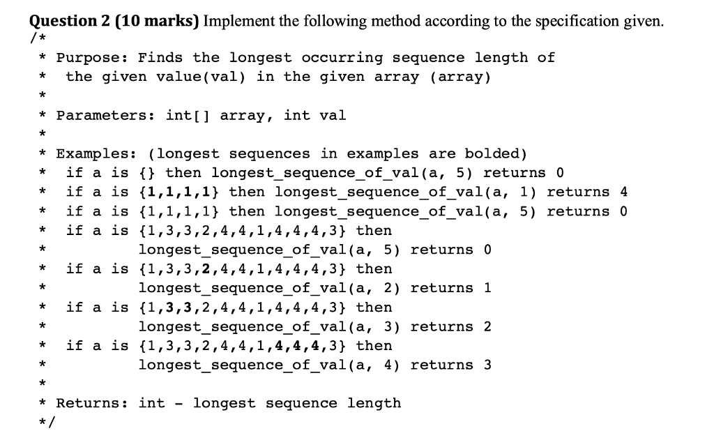 Solved Question 2 (10 marks) Implement the following method | Chegg.com