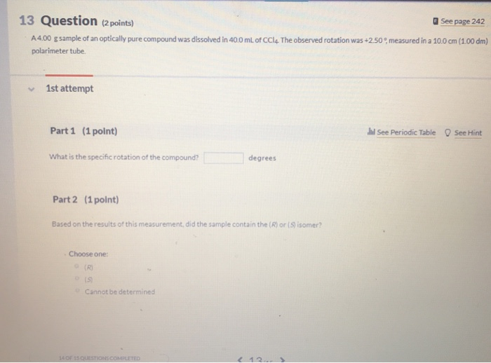 Solved . 13 Question (2points) See page 242 A 4.00 g sample | Chegg.com