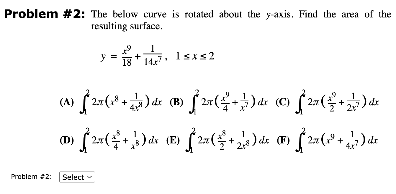 Solved Problem \# 2: The below curve is rotated about the | Chegg.com