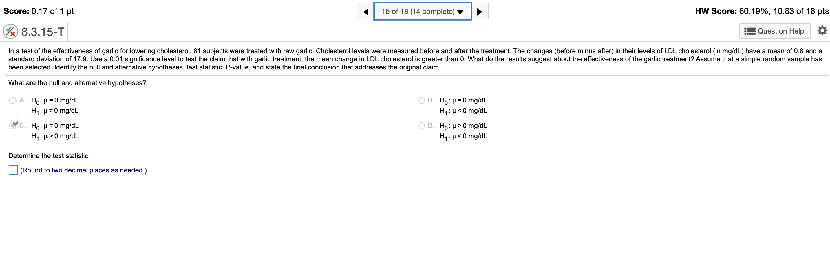 Solved Score: 0.25 of 1 pt 14 of 18 (14 complete) HW Score x | Chegg.com