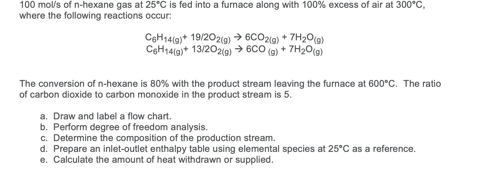 Solved 100 mol/s of n-hexane gas at 25°C is fed into a | Chegg.com