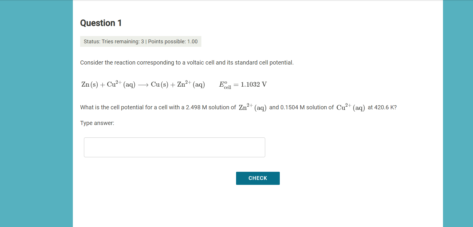 Question 1 Status: Tries remaining: 3 | Points | Chegg.com
