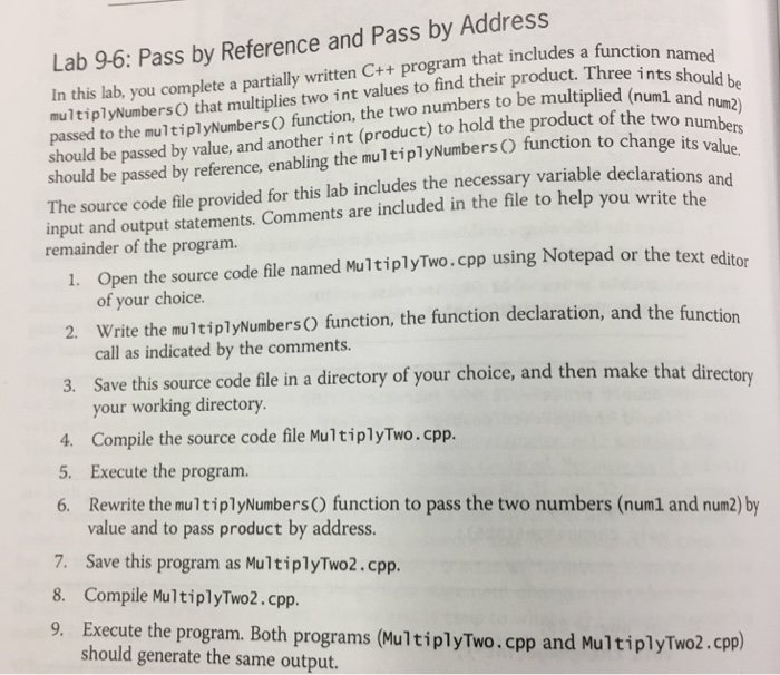 Solved Lab 96: Pass by Reference and Pass by Address a | Chegg.com