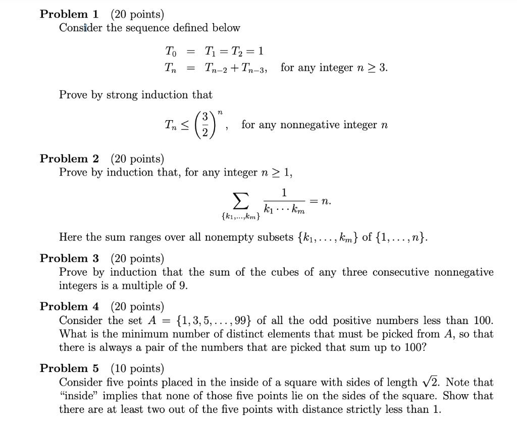 Solved Problem 1 (20 points) Consider the sequence defined | Chegg.com