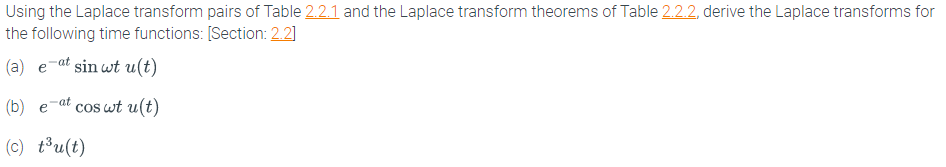 Solved Using the Laplace transform pairs of Table 2.2.1 and | Chegg.com