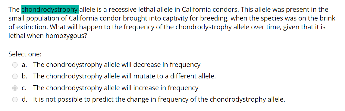 Solved The chondrodystrophy allele is a recessive lethal | Chegg.com