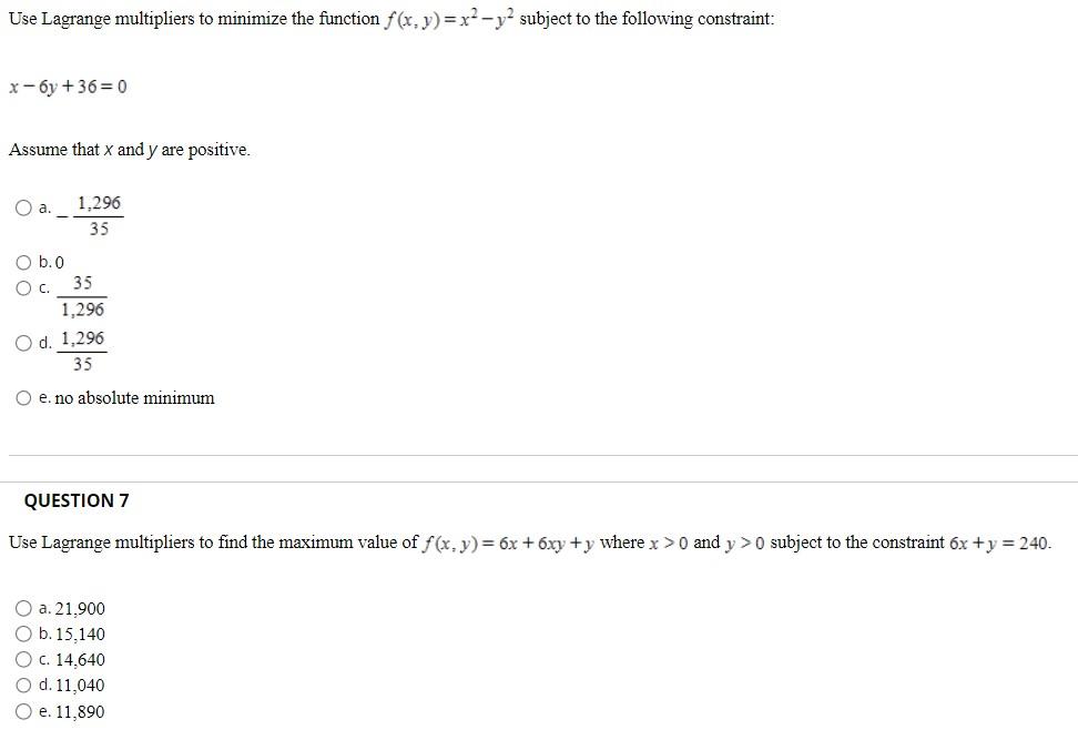 Solved Use Lagrange multipliers to minimize the function | Chegg.com