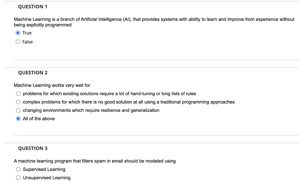 Solved QUESTION 1 Machine Learning is a branch of Artificial | Chegg.com