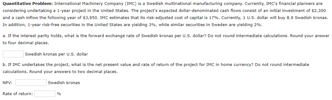 Quantitative Problem: International Machinery Company | Chegg.com