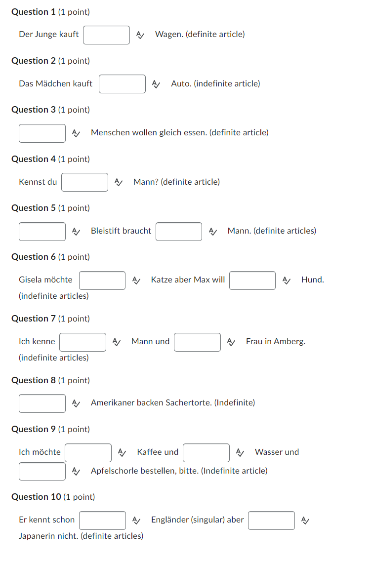 Question 1 (1 point) Der Junge kauft A Wagen. | Chegg.com Question 1 (1 point) Der Junge kauft A Wagen. | Chegg.com