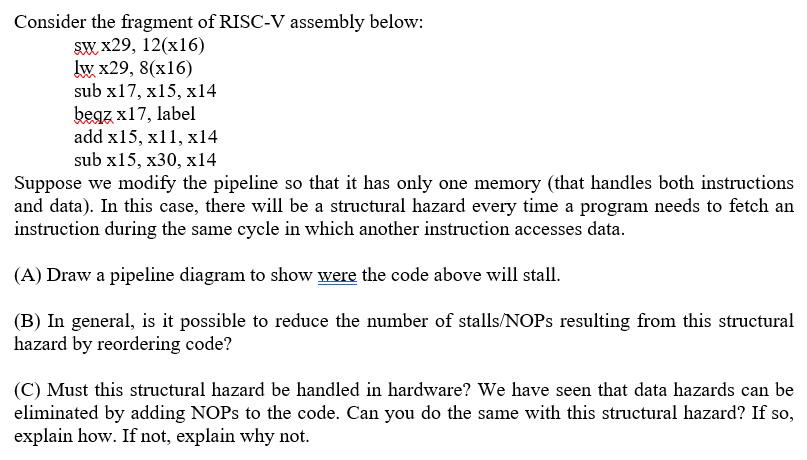 Solved Consider the fragment of RISC-V assembly below: sw | Chegg.com
