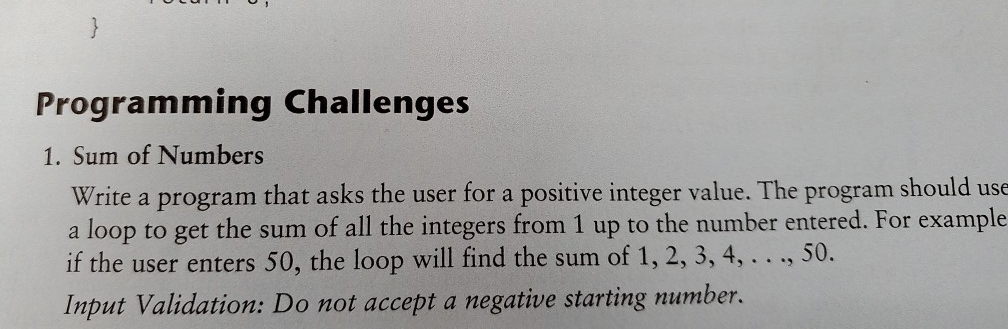 Programming Challenges 1. Sum of Numbers Write a | Chegg.com