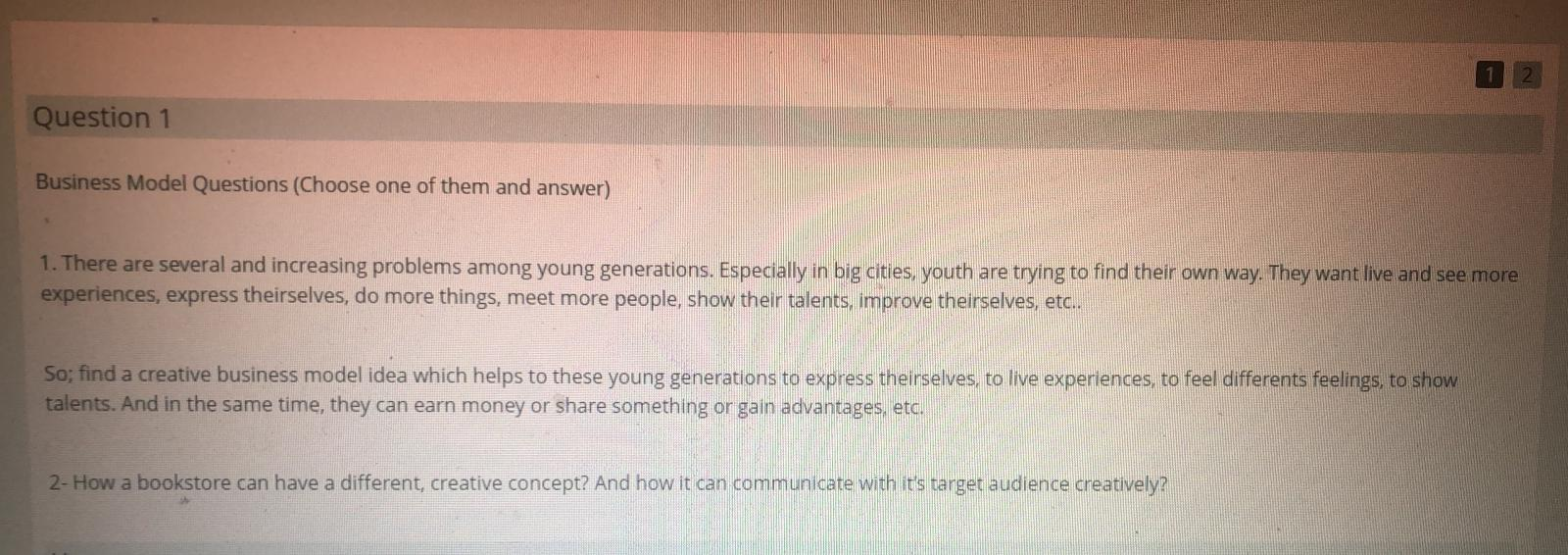 Solved Question 1 Business Model Questions (Choose one of | Chegg.com