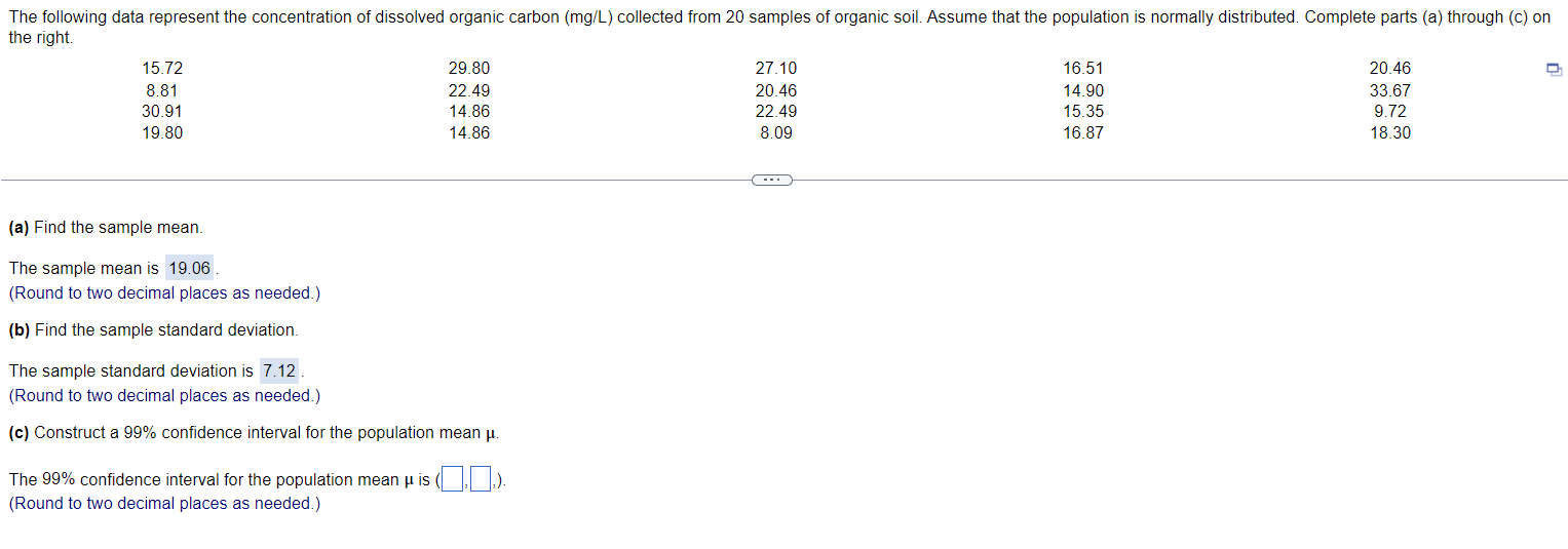 Solved The following data represent the concentration of | Chegg.com