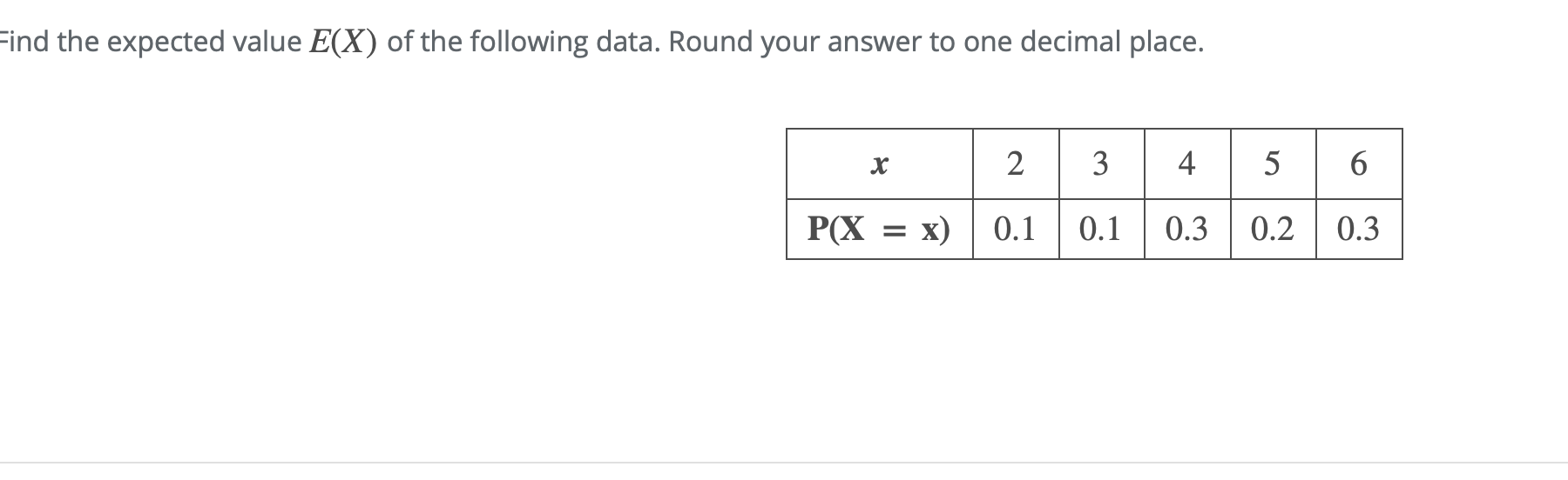 Solved Find the expected value E(X) of the following data. | Chegg.com