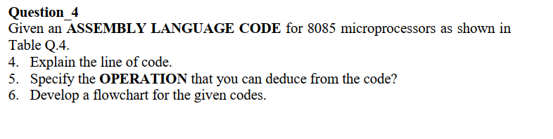 Solved Question_4 Given an ASSEMBLY LANGUAGE CODE for 8085 | Chegg.com