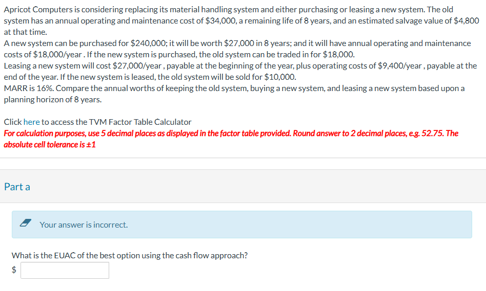 Solved Apricot Computers is considering replacing its | Chegg.com
