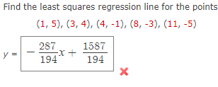 Solved Find the least squares regression line for the points | Chegg.com