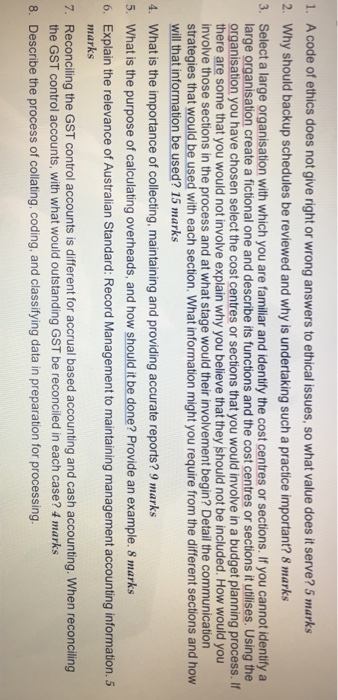 Solved 1. A code of ethics does not give right or wrong | Chegg.com