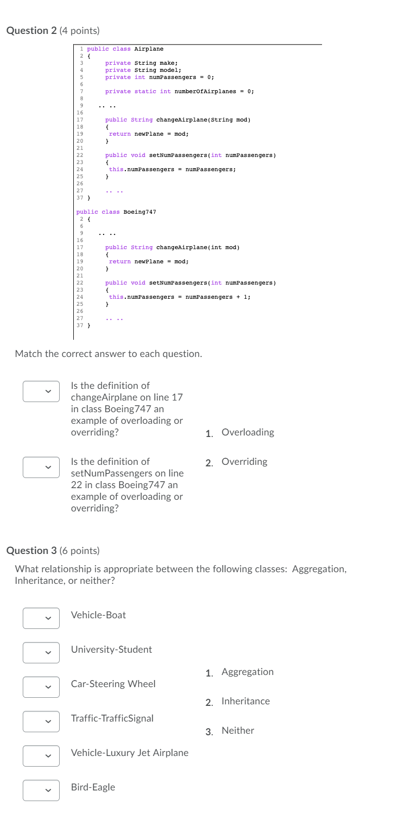 Solved Question 2 (4 points) public class Airplane 2 { | Chegg.com