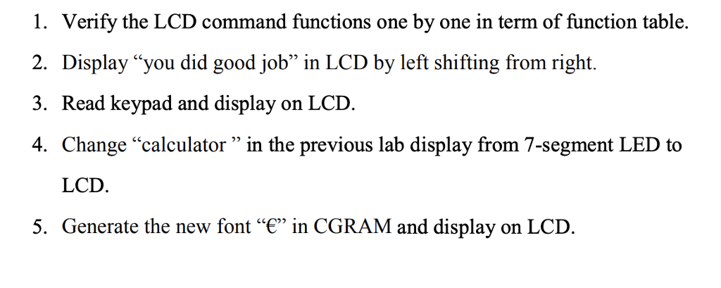 Solved 1. Verify the LCD command functions one by one in | Chegg.com