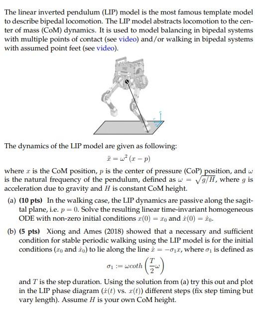 Solved The linear inverted pendulum (LIP) model is the most | Chegg.com