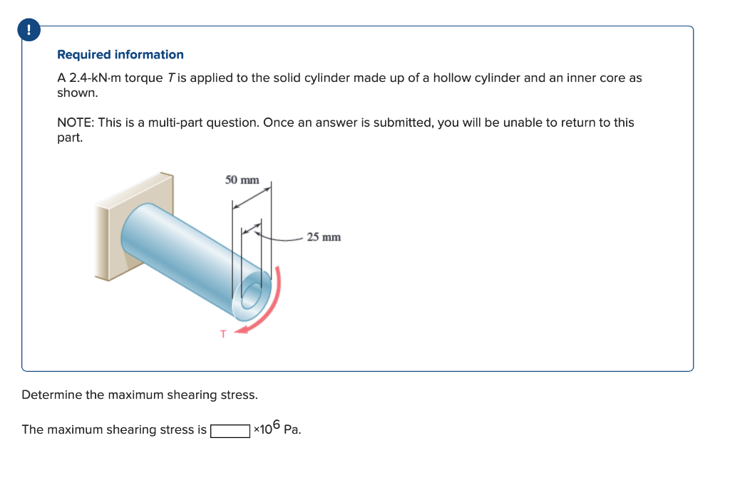 Solved ! Required information A 2.4-kNm torque T is applied | Chegg.com