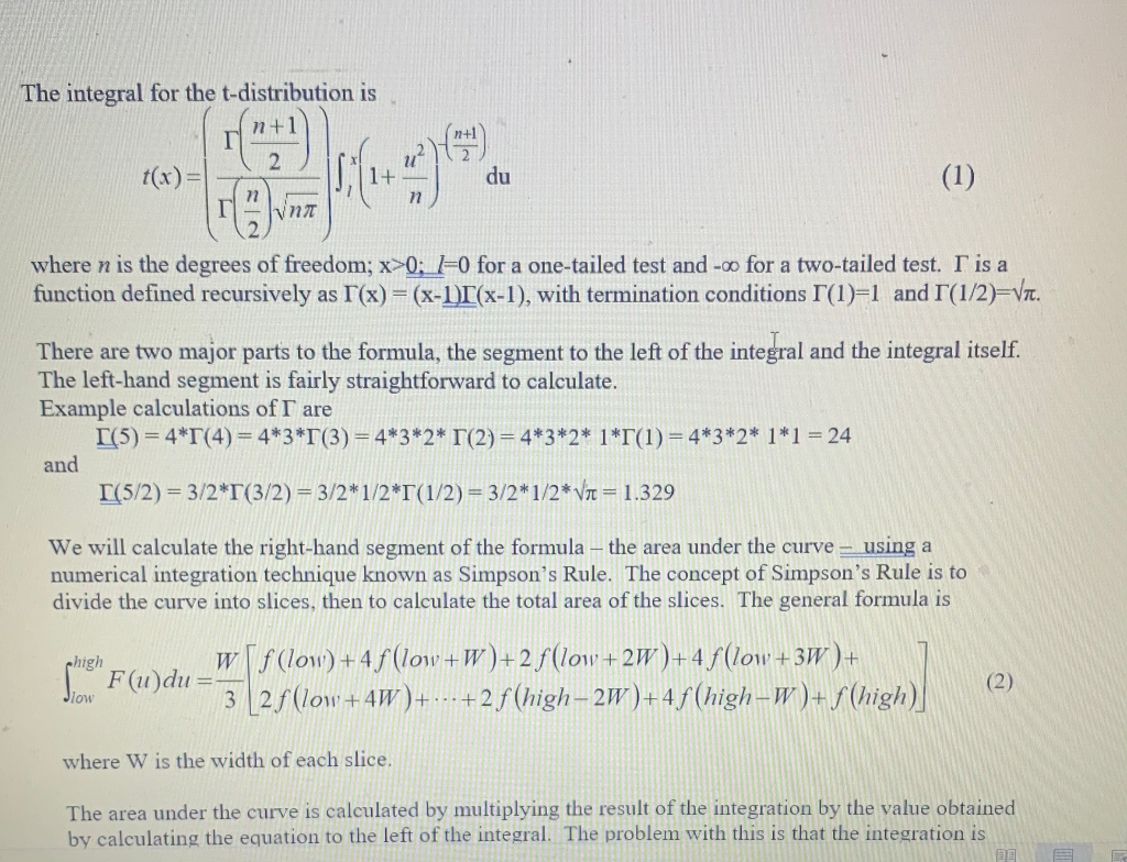 Background: A t-distribution is a probability density | Chegg.com