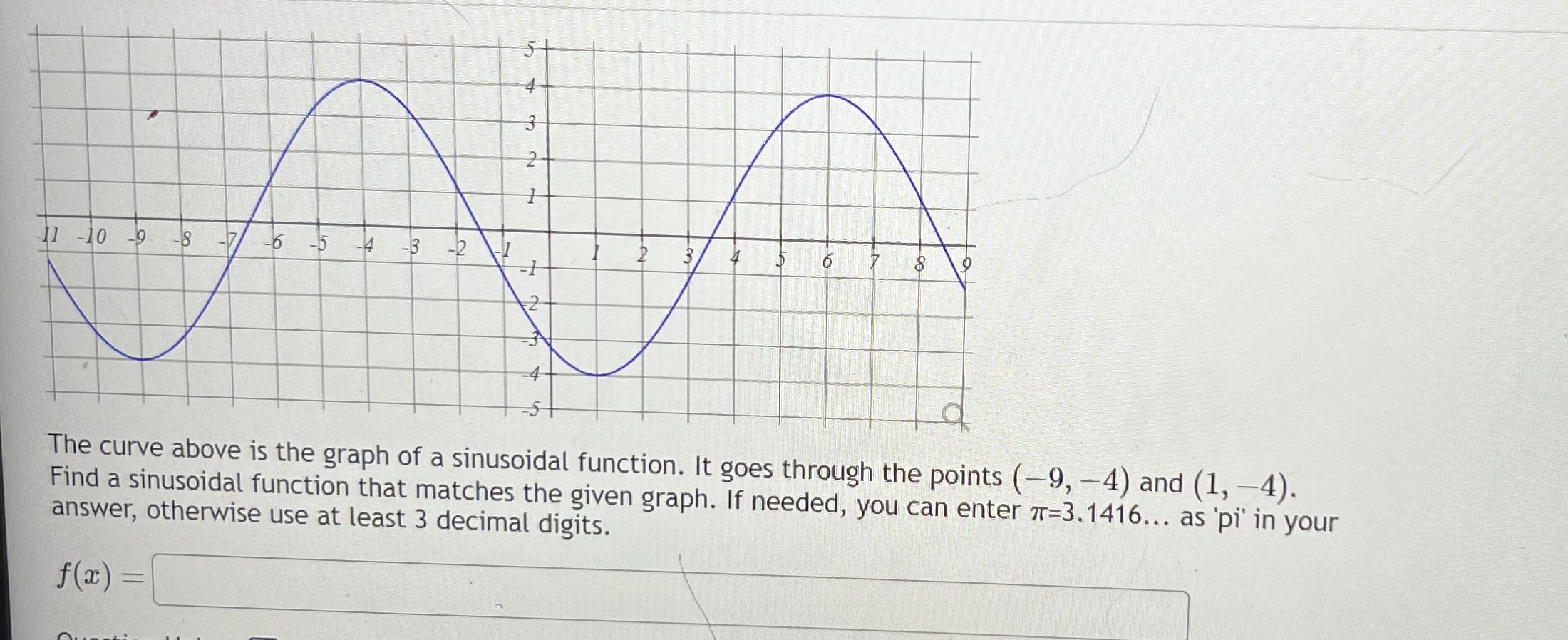 Solved The curve above is the graph of a sinusoidal | Chegg.com