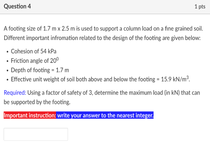 Solved A footing size of 1.7 m×2.5 m is used to support a | Chegg.com